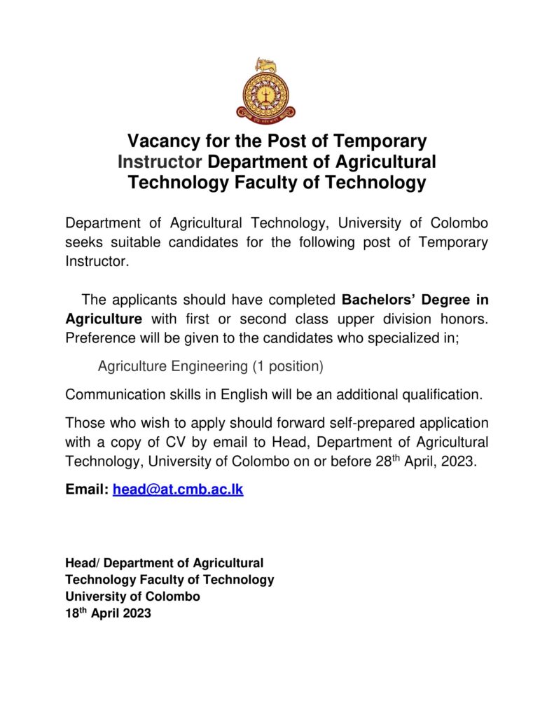 Vacancy for the Post of Temporary Instructor (Department of ...